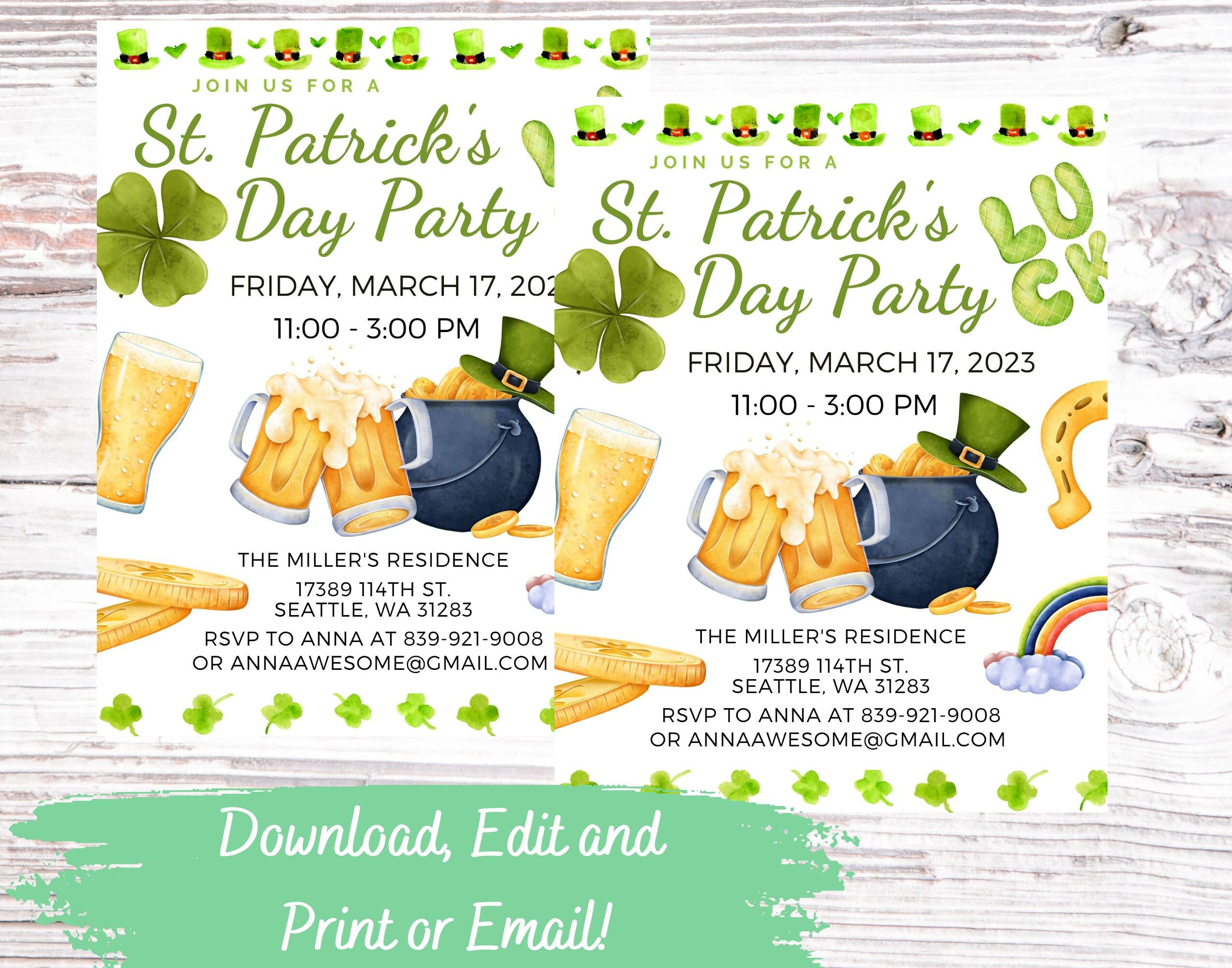 EDITABLE and Printable St. Patrick's Day Party Invitation Flyer ...