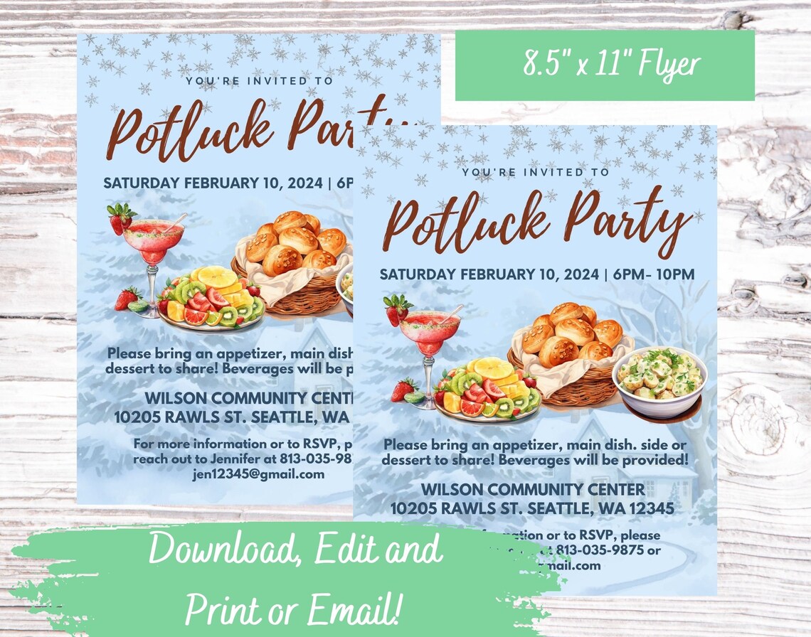 Potluck Party Invitation Flyer Template, Winter Season Potluck Party ...
