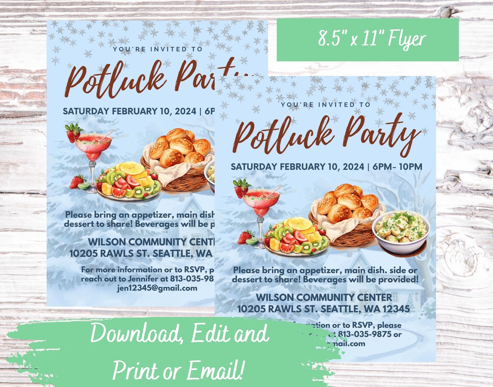 Potluck Party Invitation Flyer Template, Winter Season Potluck Party ...