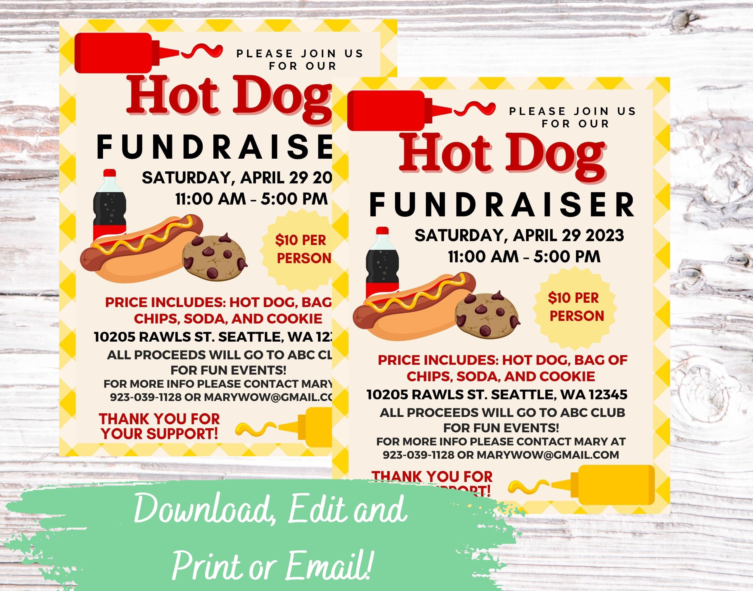 EDITABLE and Printable Hot Dog Fundraiser for Organization Flyer ...