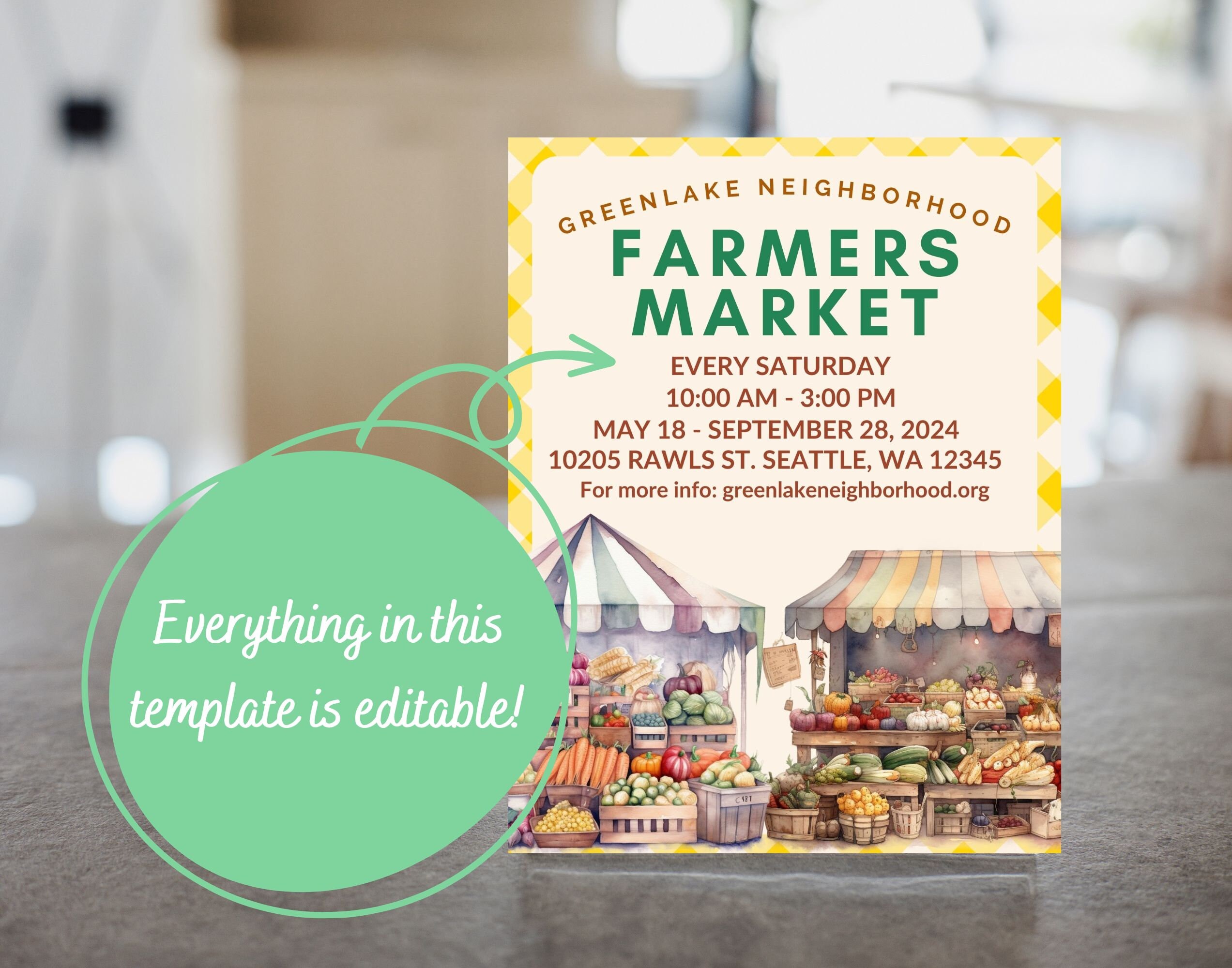 Farmers Market Event Announcement Flyer Template, Editable and ...