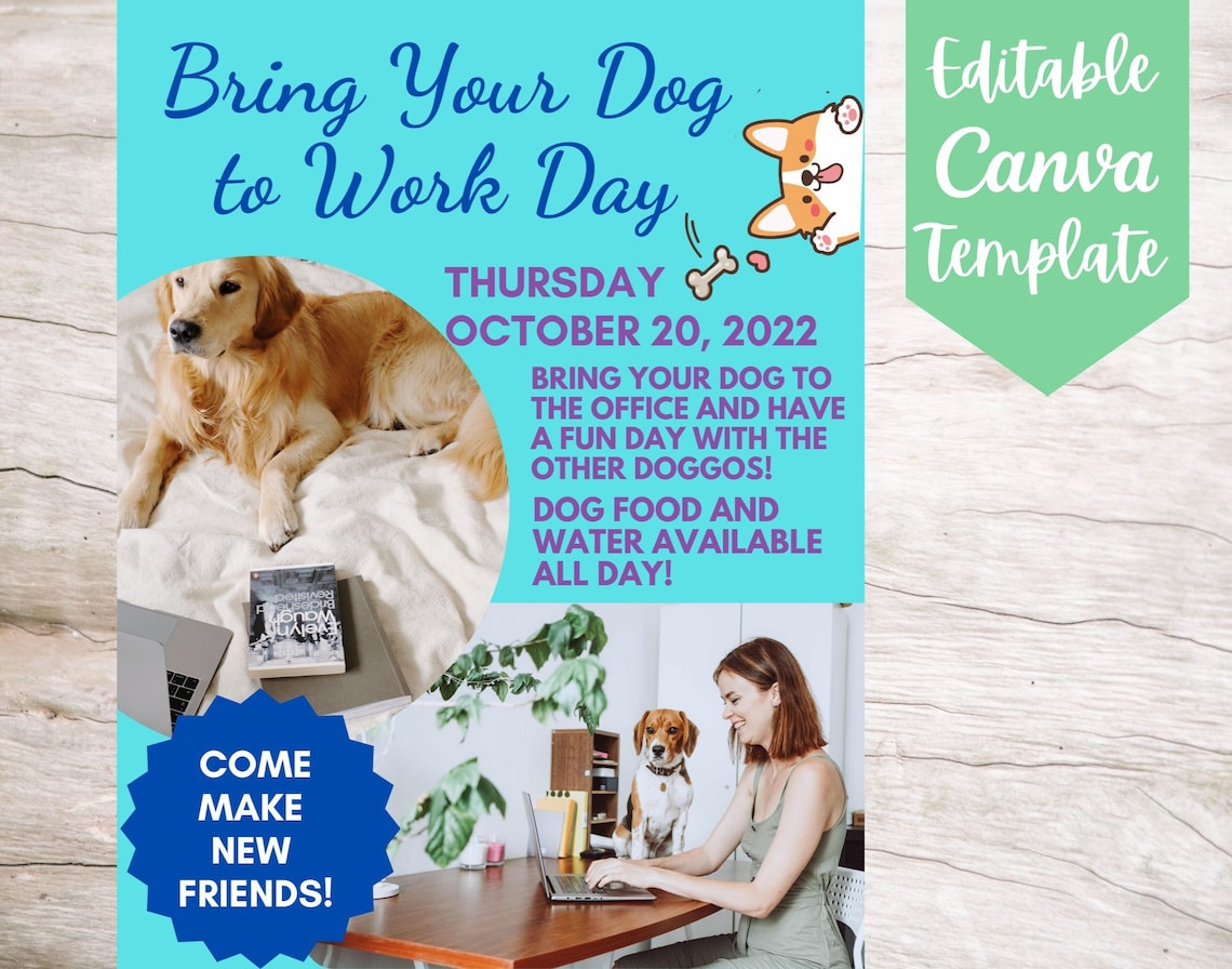 Editable and Printable Bring Your Dog to Work Day Invitation Flyer ...