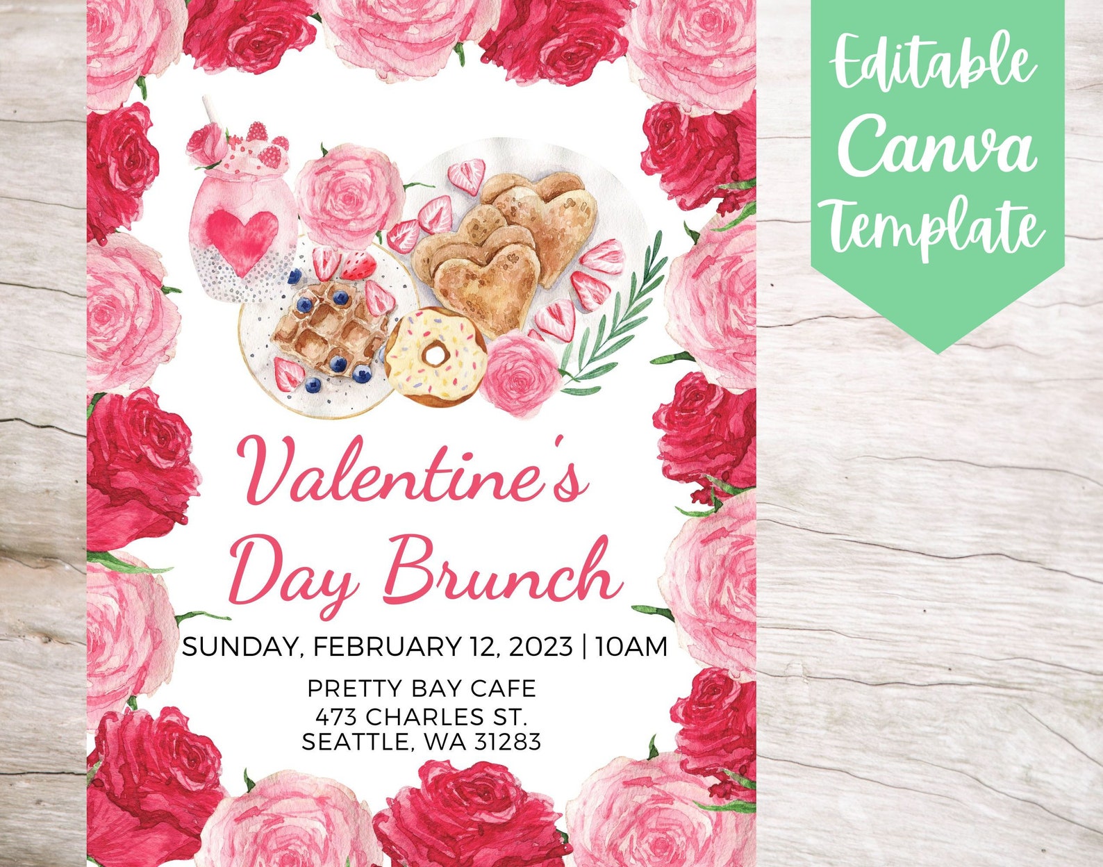 EDITABLE and Printable Valentine's Day Brunch Flyer Template, Instant ...