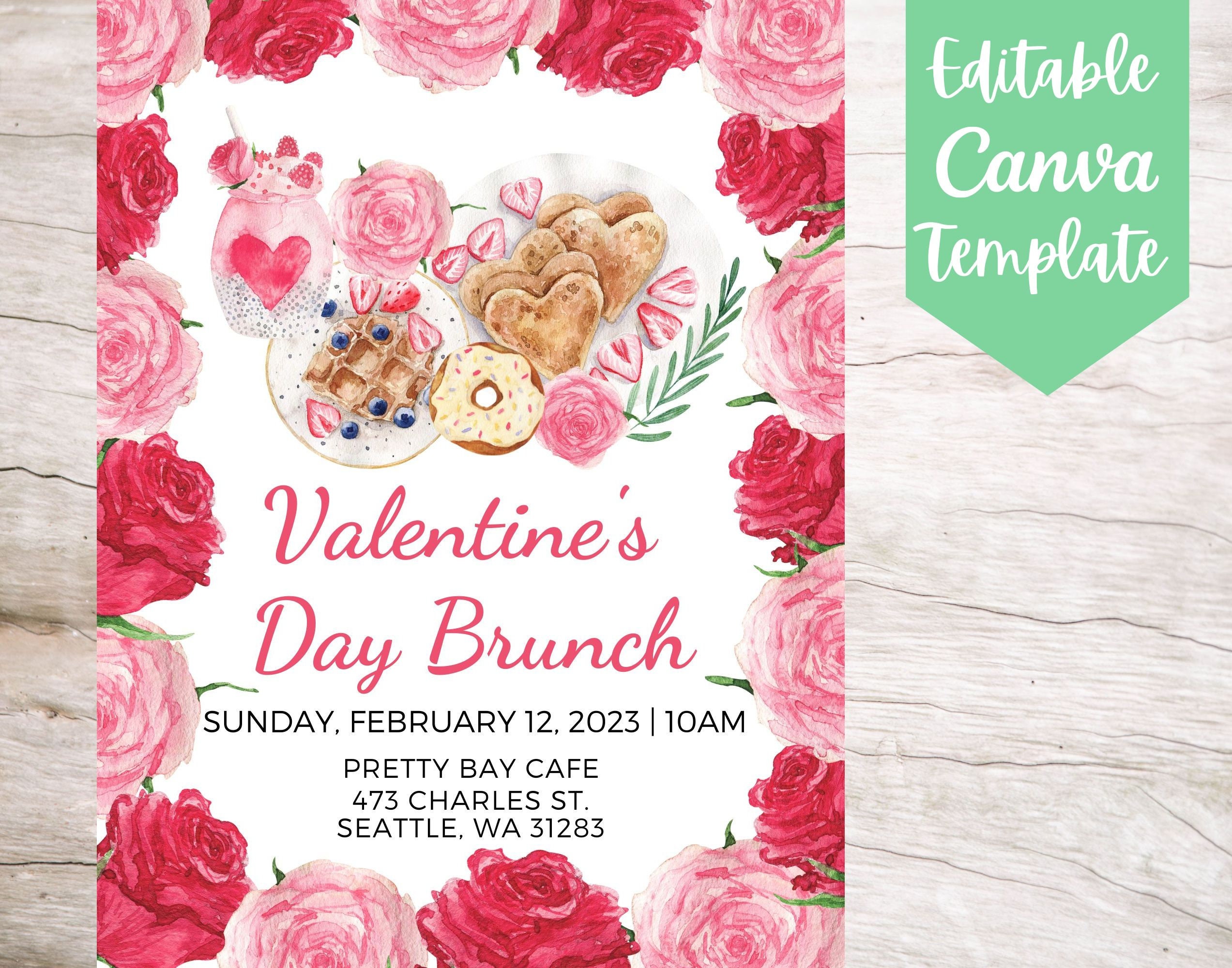 EDITABLE and Printable Valentine's Day Brunch Flyer Template, Instant ...