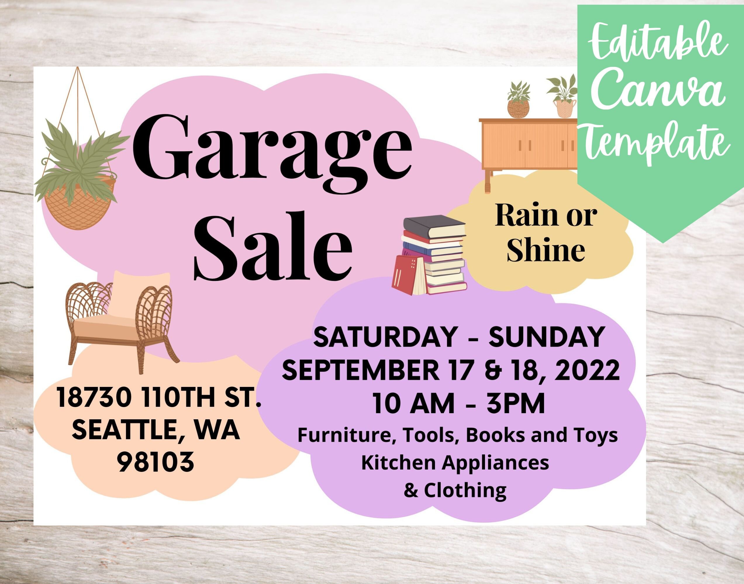 Editable and Printable Pink and Purple Garage Sale Yard Sign Template ...