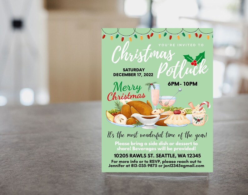 EDITABLE and Printable Christmas Potluck Invitation Flyer Template ...