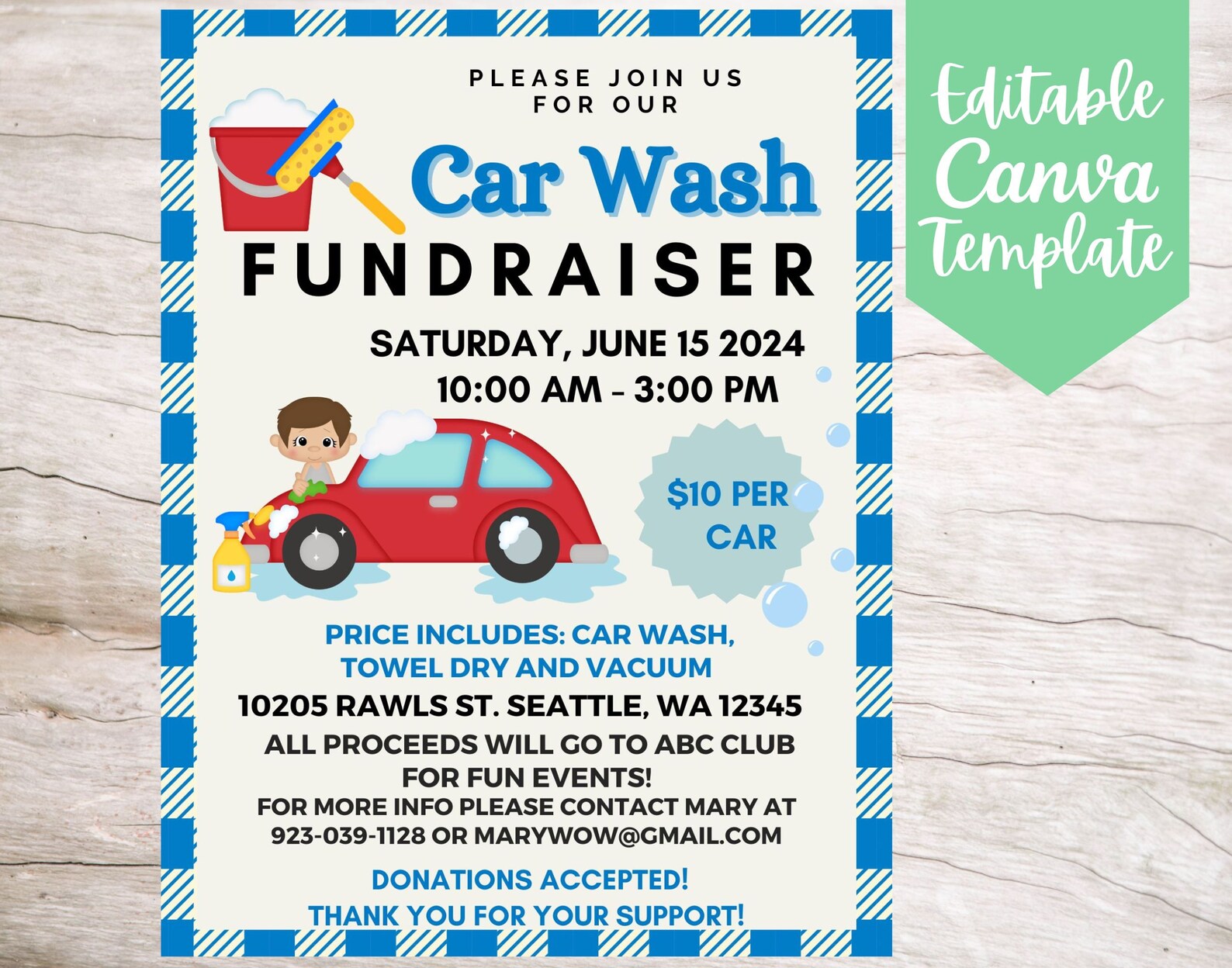 Car Wash Fundraiser Flyer Template, Editable and Printable Instant ...