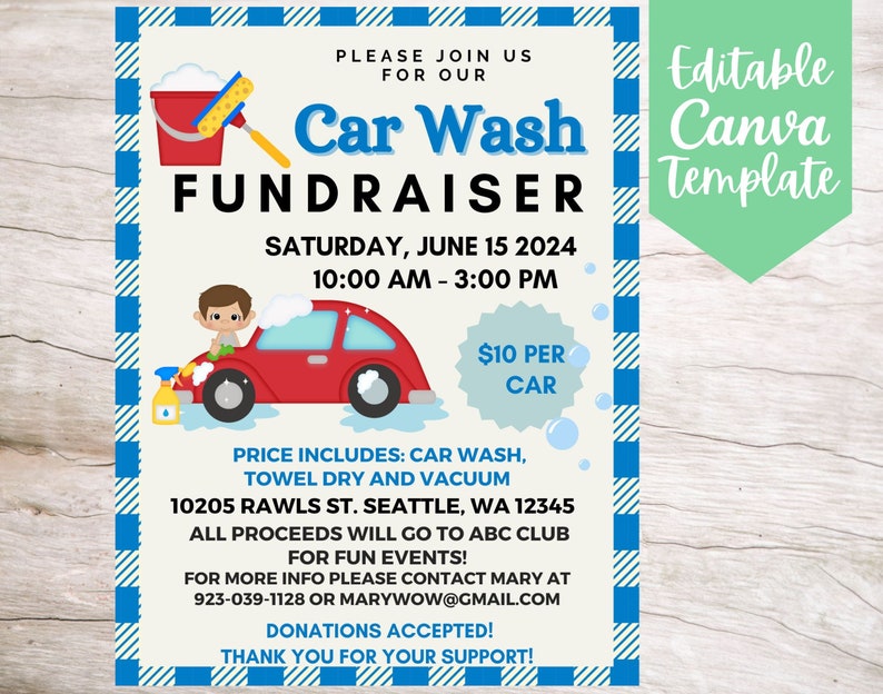 Car Wash Fundraiser Flyer Template, Editable and Printable Instant ...