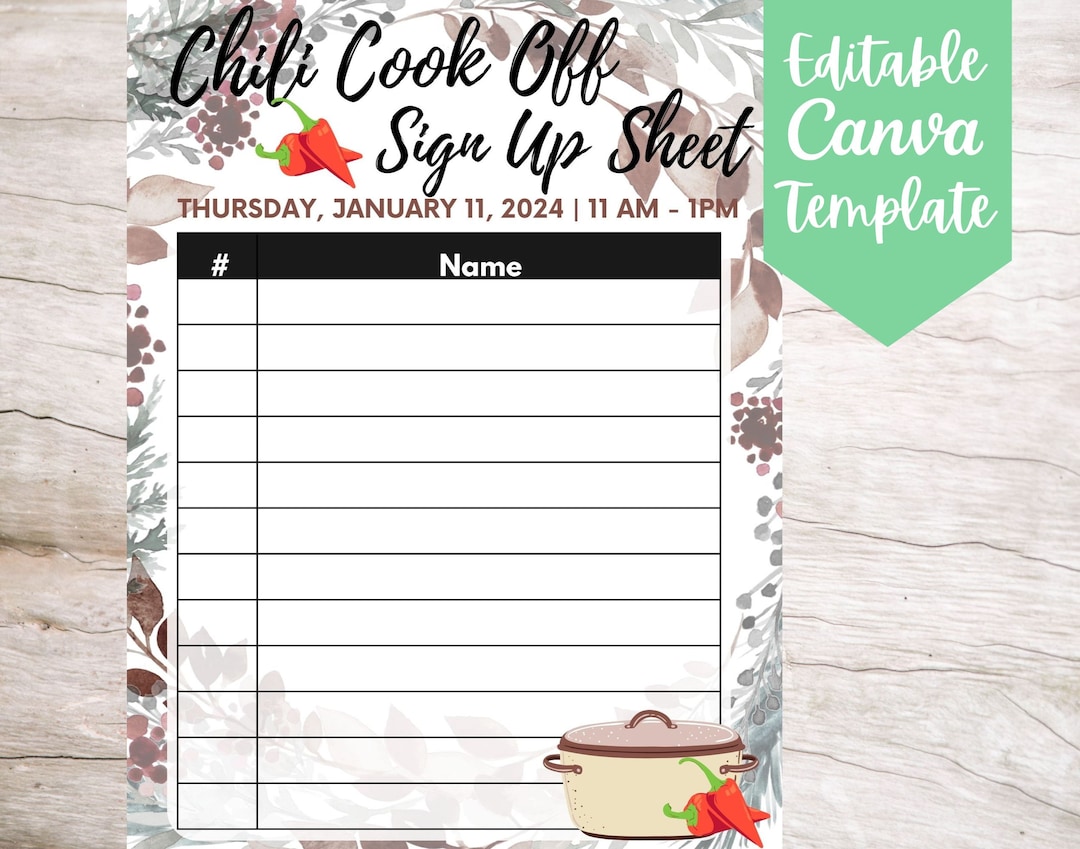 EDITABLE and Printable Winter Chili Cook off Sign up Sheet - Etsy Singapore