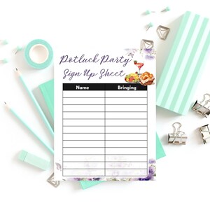 Spring Potluck Party Sign up Sheet Template, Editable and Printable ...