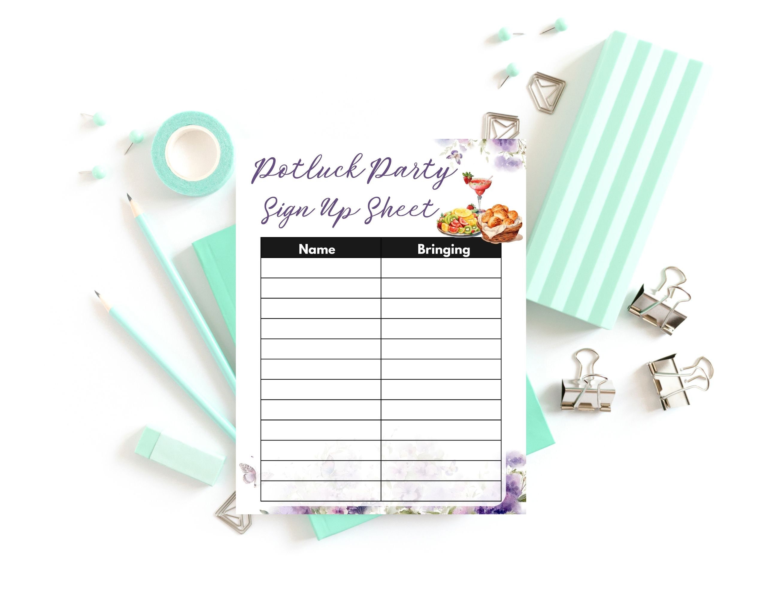 Spring Potluck Party Sign up Sheet Template, Editable and Printable ...