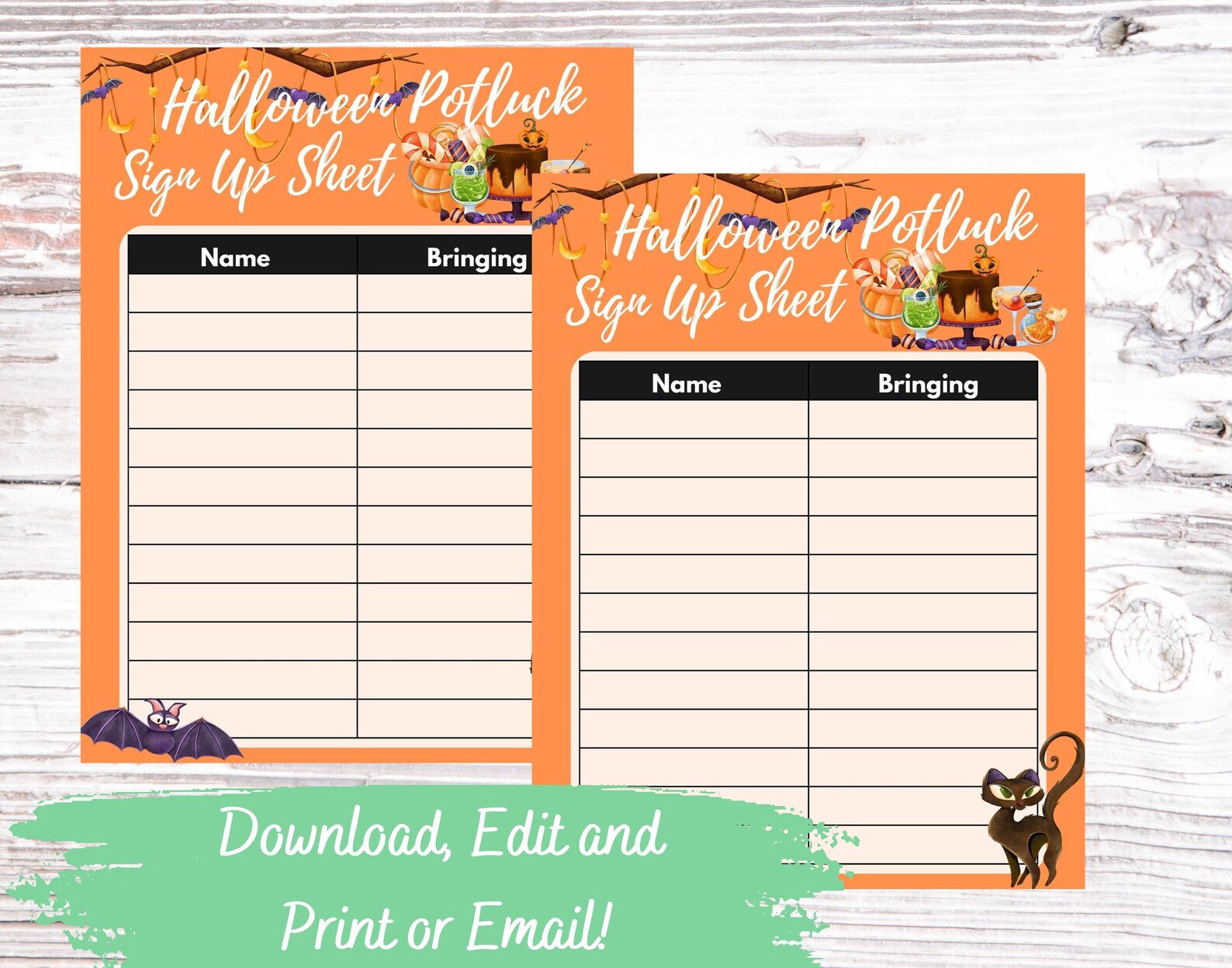 EDITABLE and Printable Halloween Potluck Sign up Sheet Template ...
