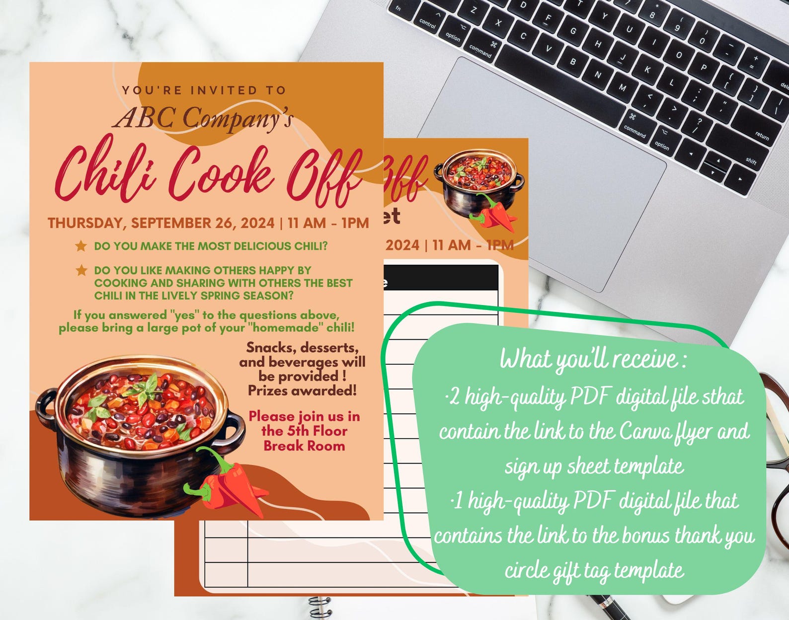 Chili Cook off Event Flyer and Sign up Sheet Template Bundle, Editable ...