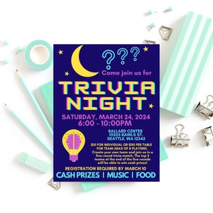 Trivia Night Event Invitation Flyer Template (editable and Printable ...