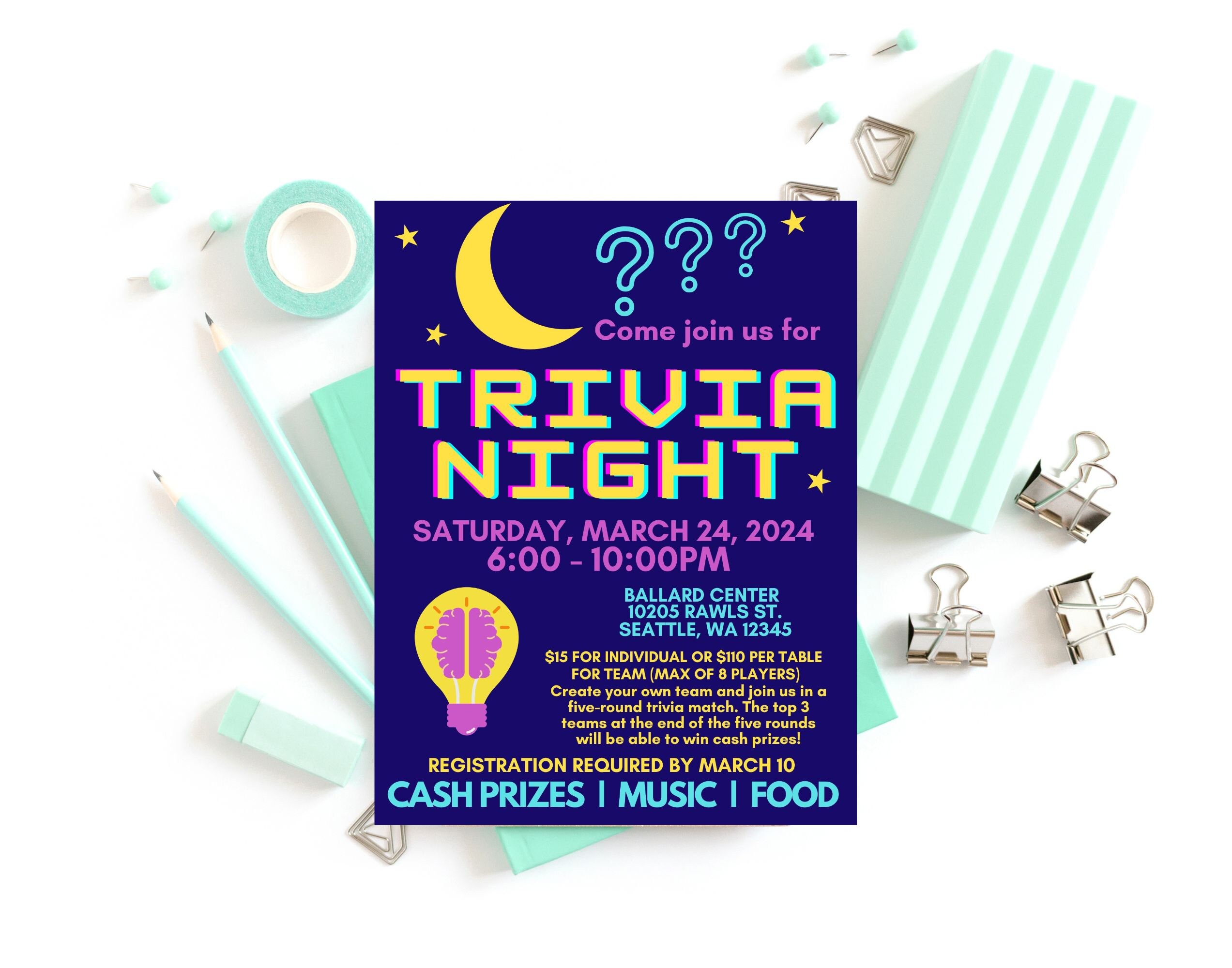 Trivia Night Event Invitation Flyer Template (editable and Printable ...