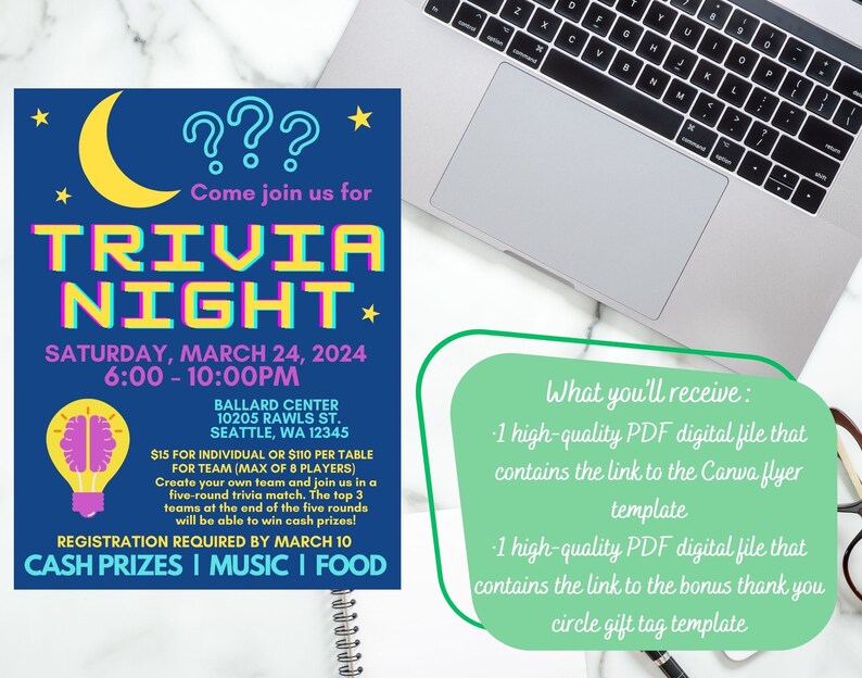 Trivia Night Event Invitation Flyer Template editable and Printable ...