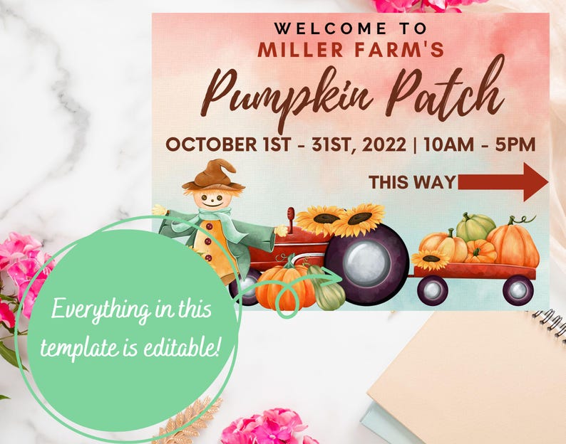 Editable and Printable Fall Pumpkin Patch Yard Sign Template, Instant ...