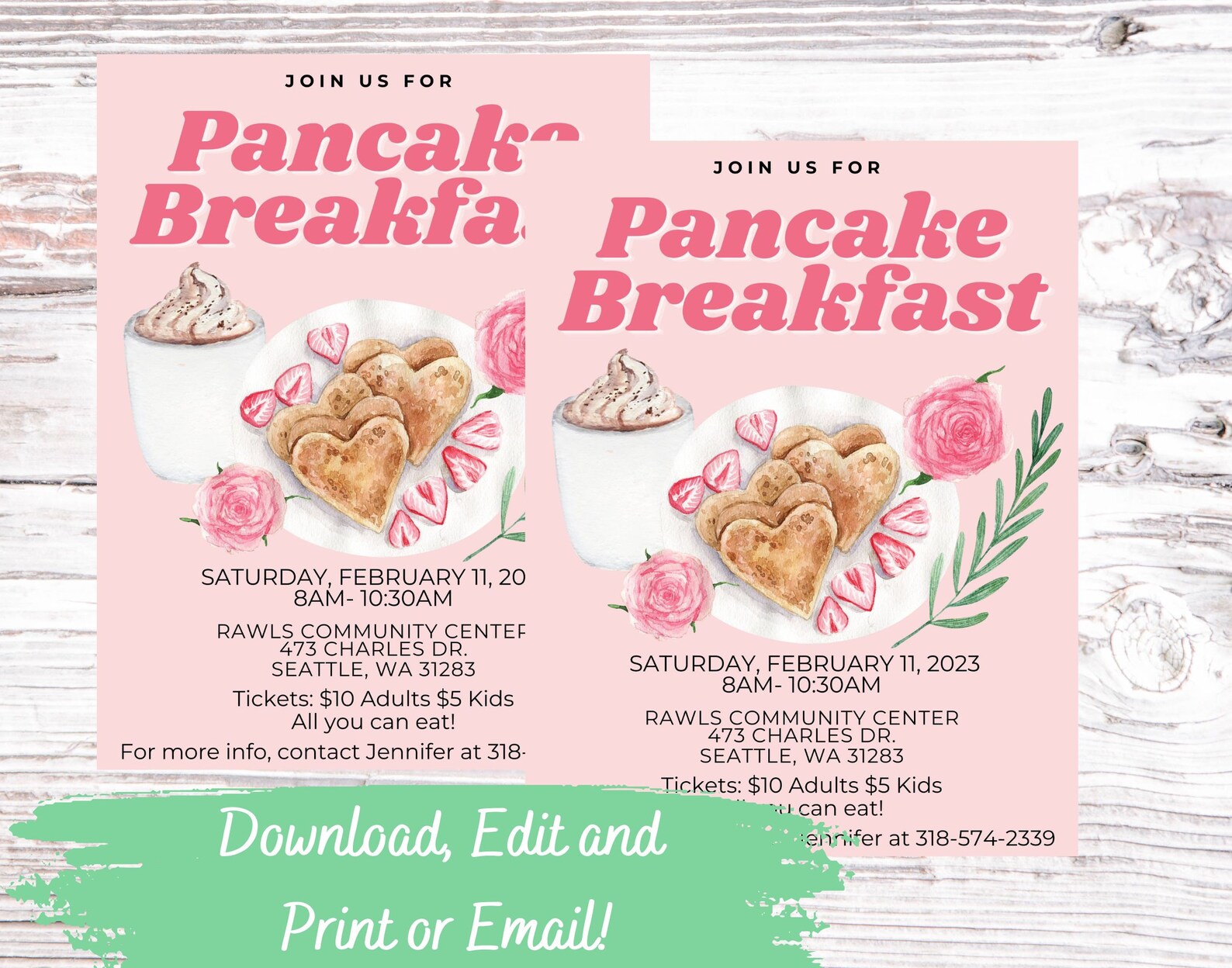 EDITABLE and Printable Pancake Breakfast Invitation Flyer Template ...