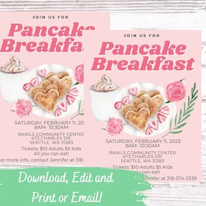 EDITABLE and Printable Pancake Breakfast Invitation Flyer Template ...