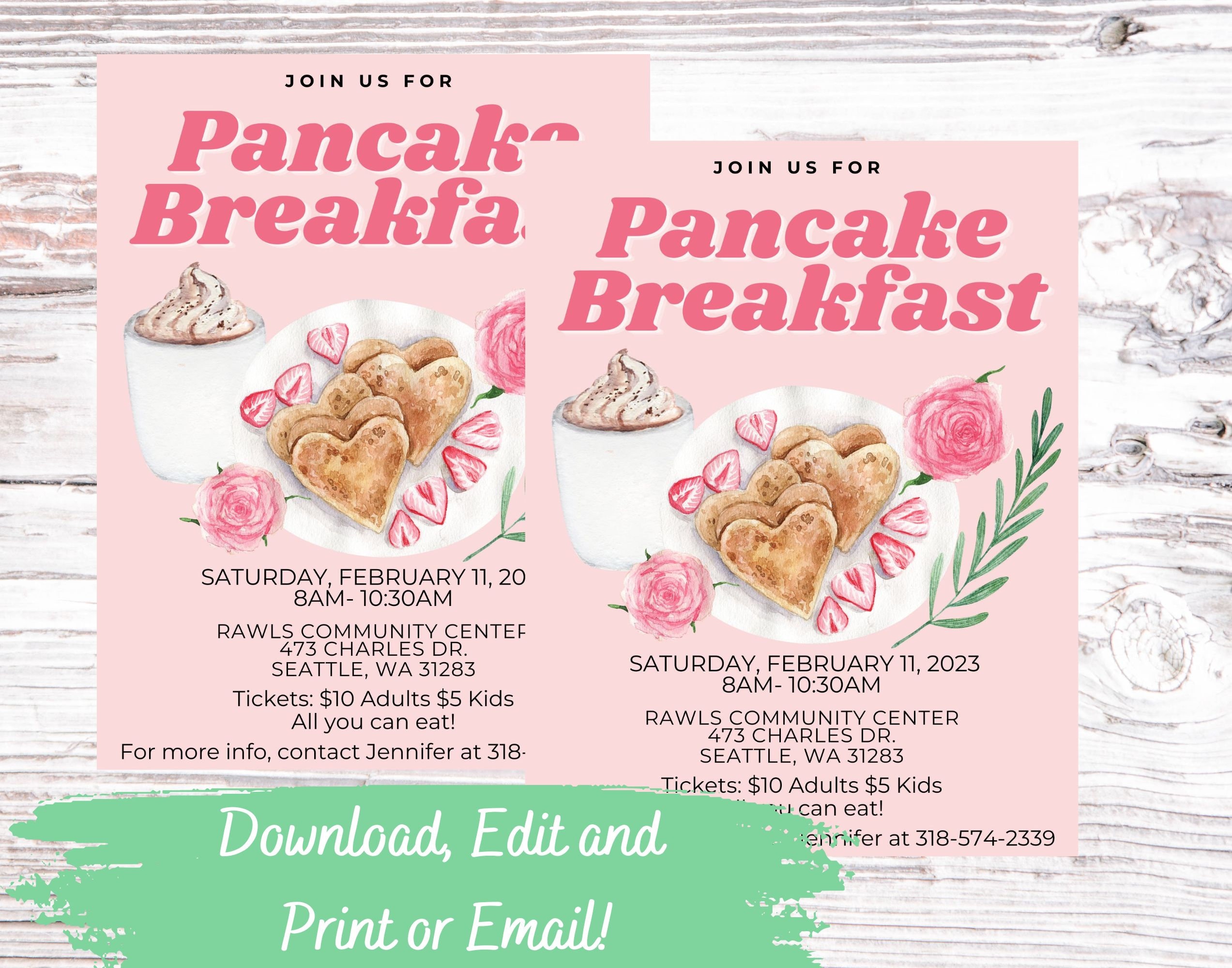 EDITABLE and Printable Pancake Breakfast Invitation Flyer Template ...