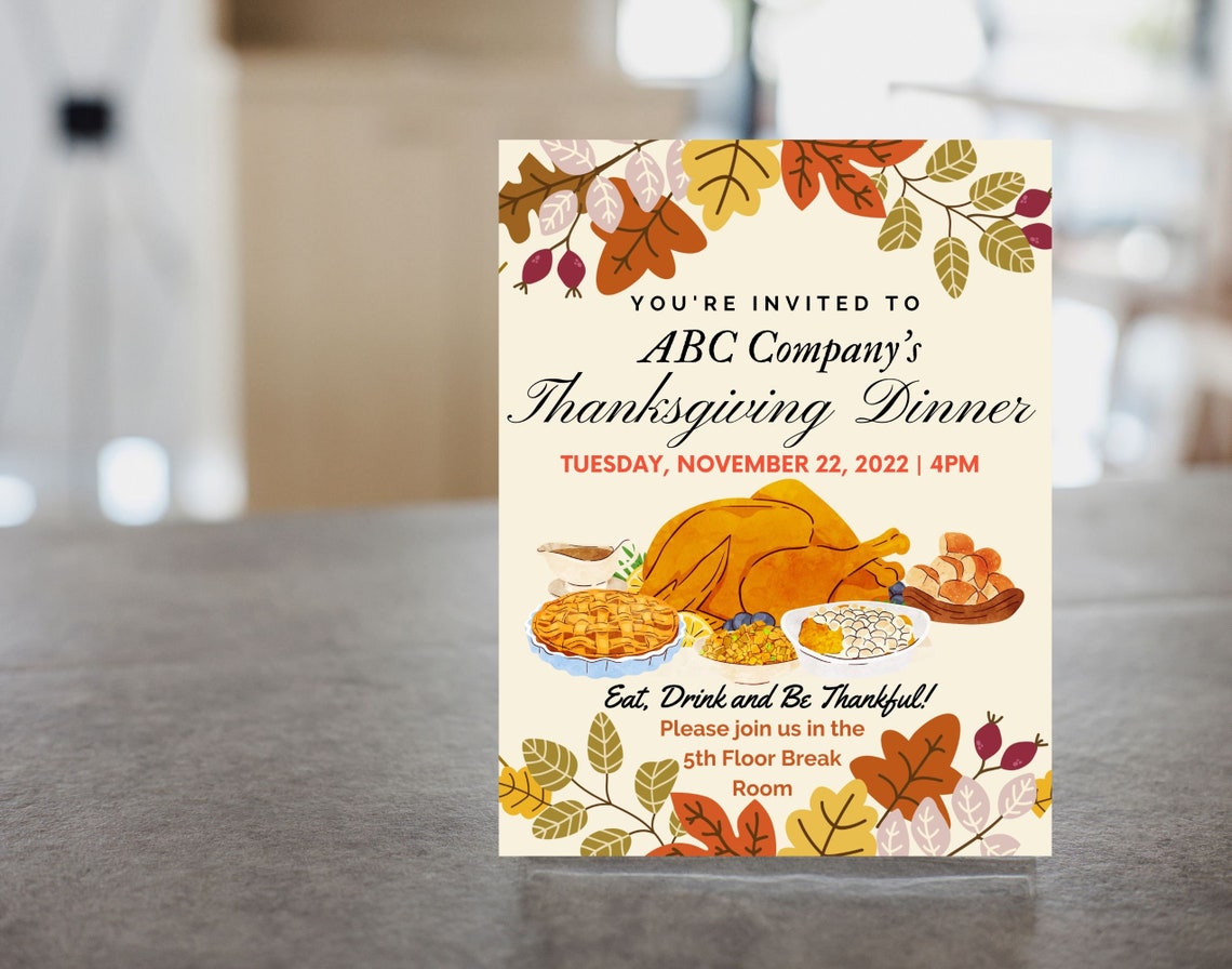 Editable and Printable Company Thanksgiving Dinner Invitation Flyer ...