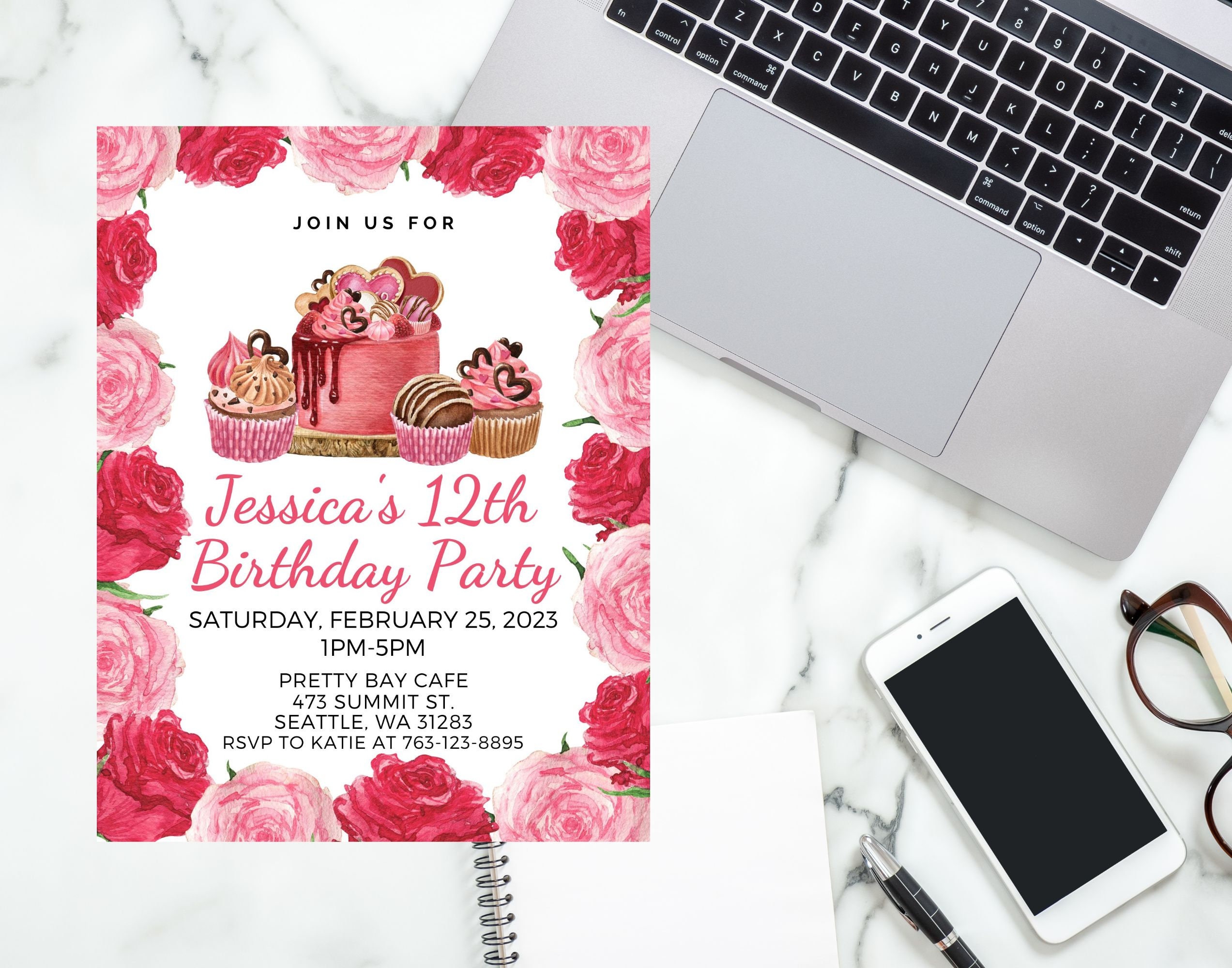 EDITABLE and Printable Rose Birthday Party Invitation Flyer Template ...