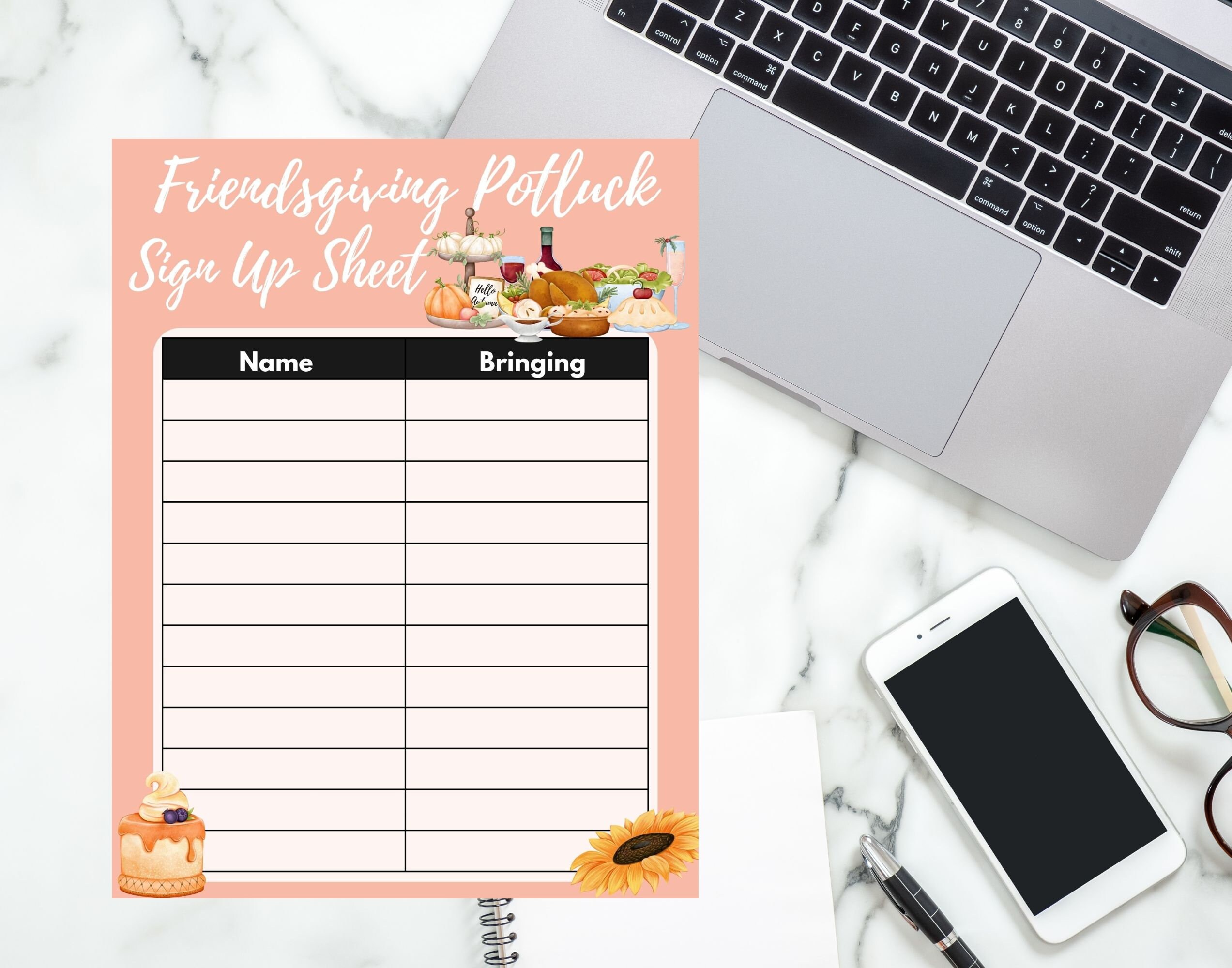 EDITABLE and Printable Cute Friendsgiving Potluck Event Sign up Sheet ...
