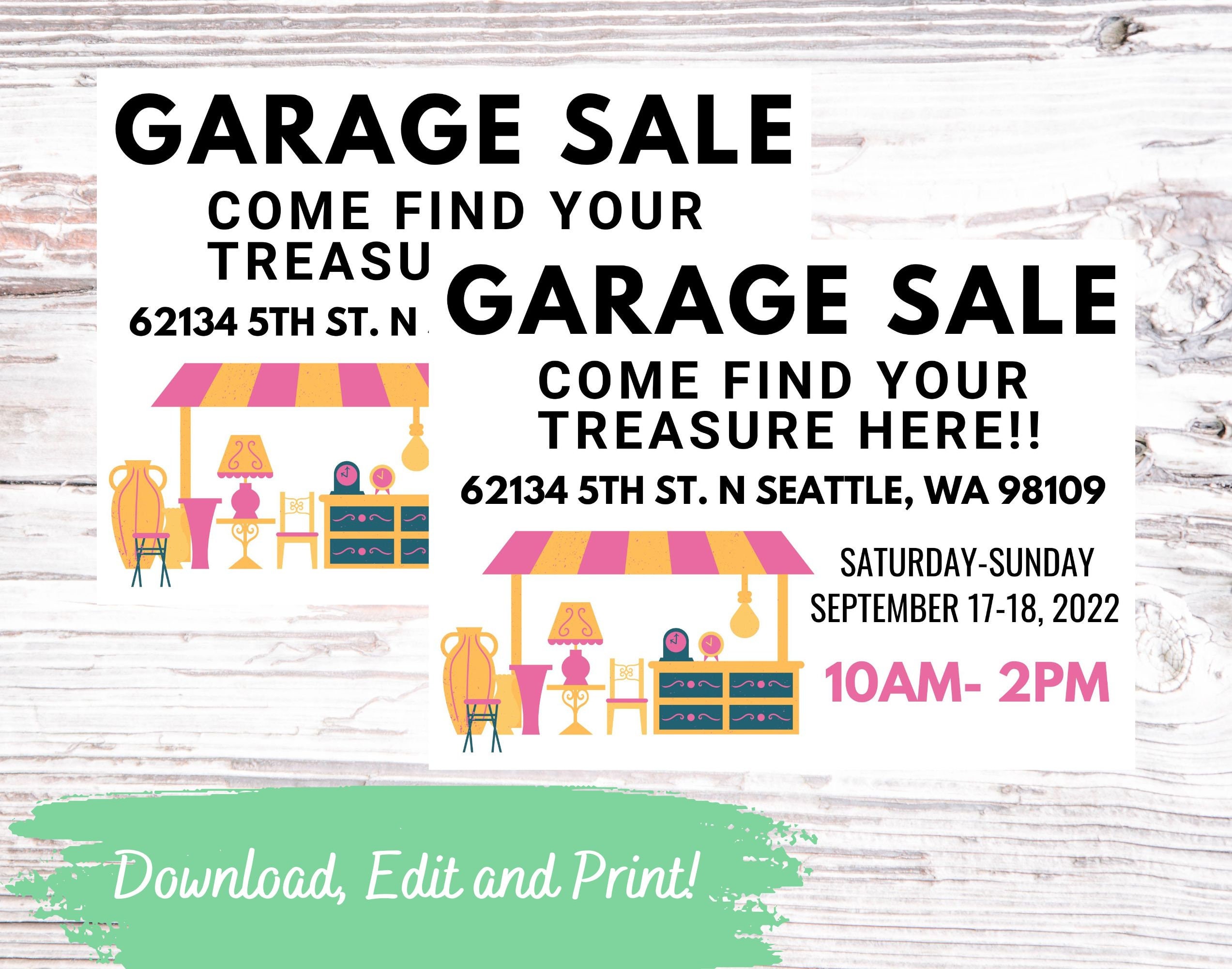Editable and Printable Garage Sale Yard Sign Template, Instant Download ...