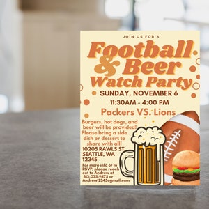 Editable and Printable Football & Beer Watch Party Flyer and Yard Sign ...