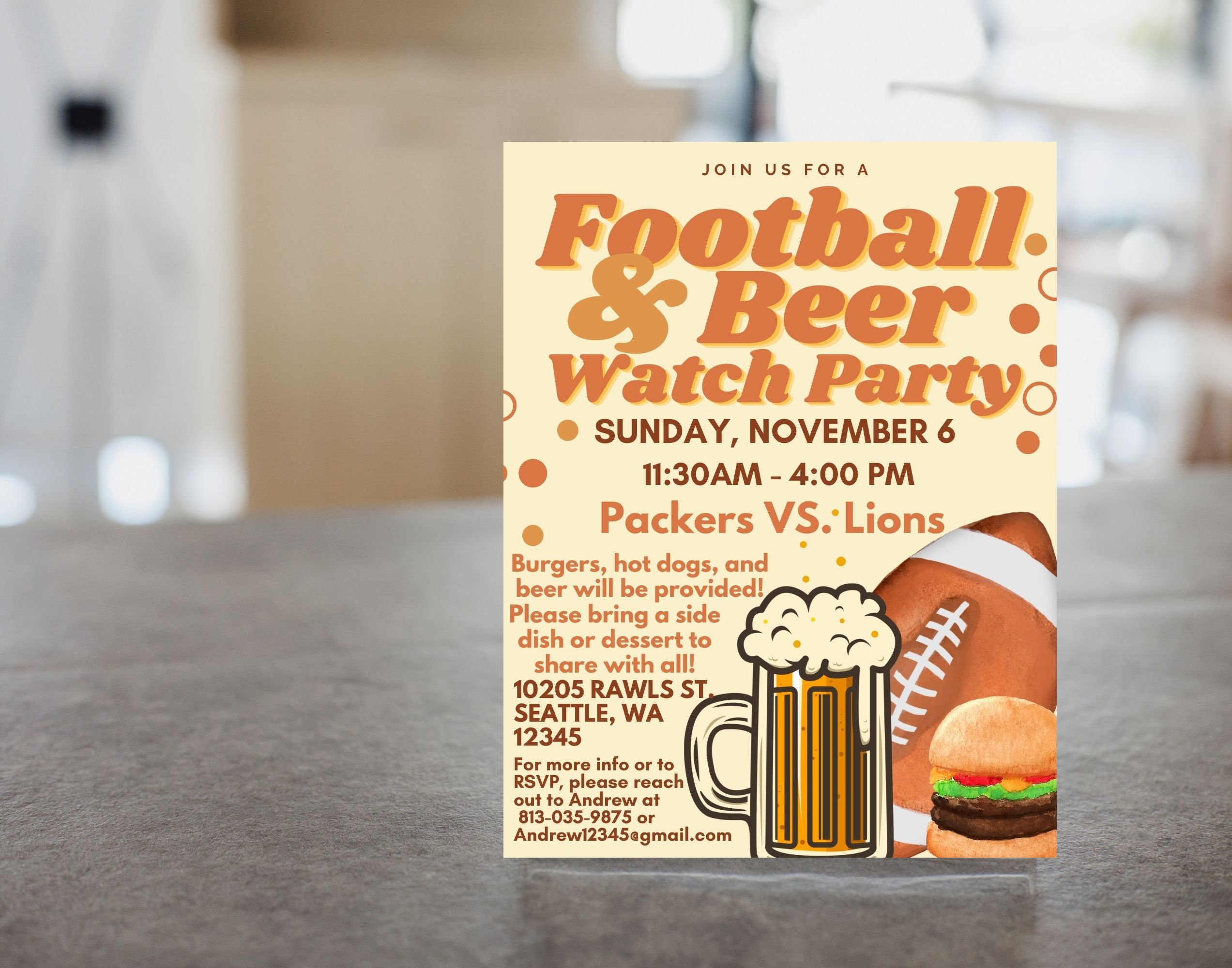 Editable and Printable Football & Beer Watch Party Flyer and Yard Sign ...