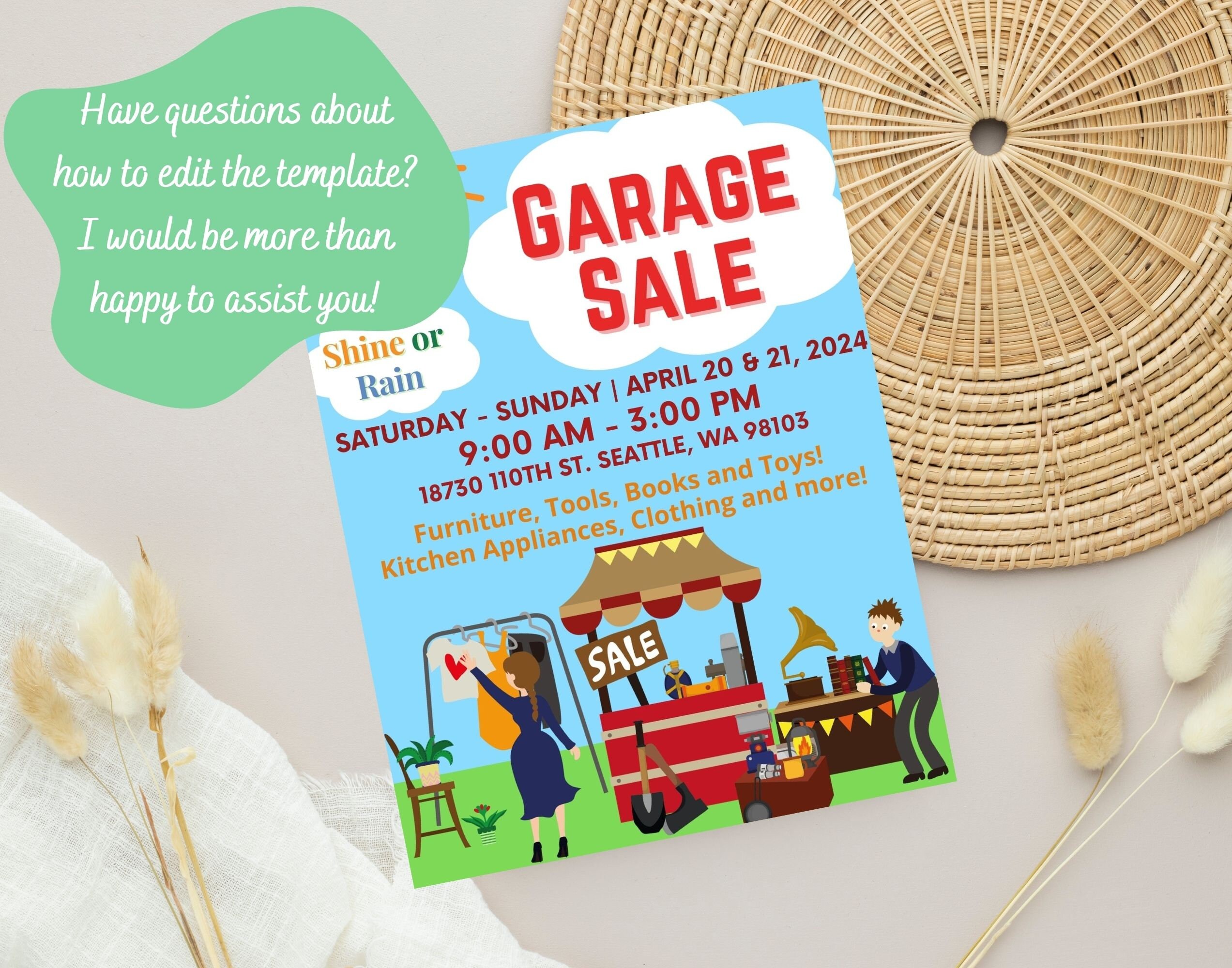 Garage Sale Announcement Flyer and Event Sign Template Bundle, Yard ...
