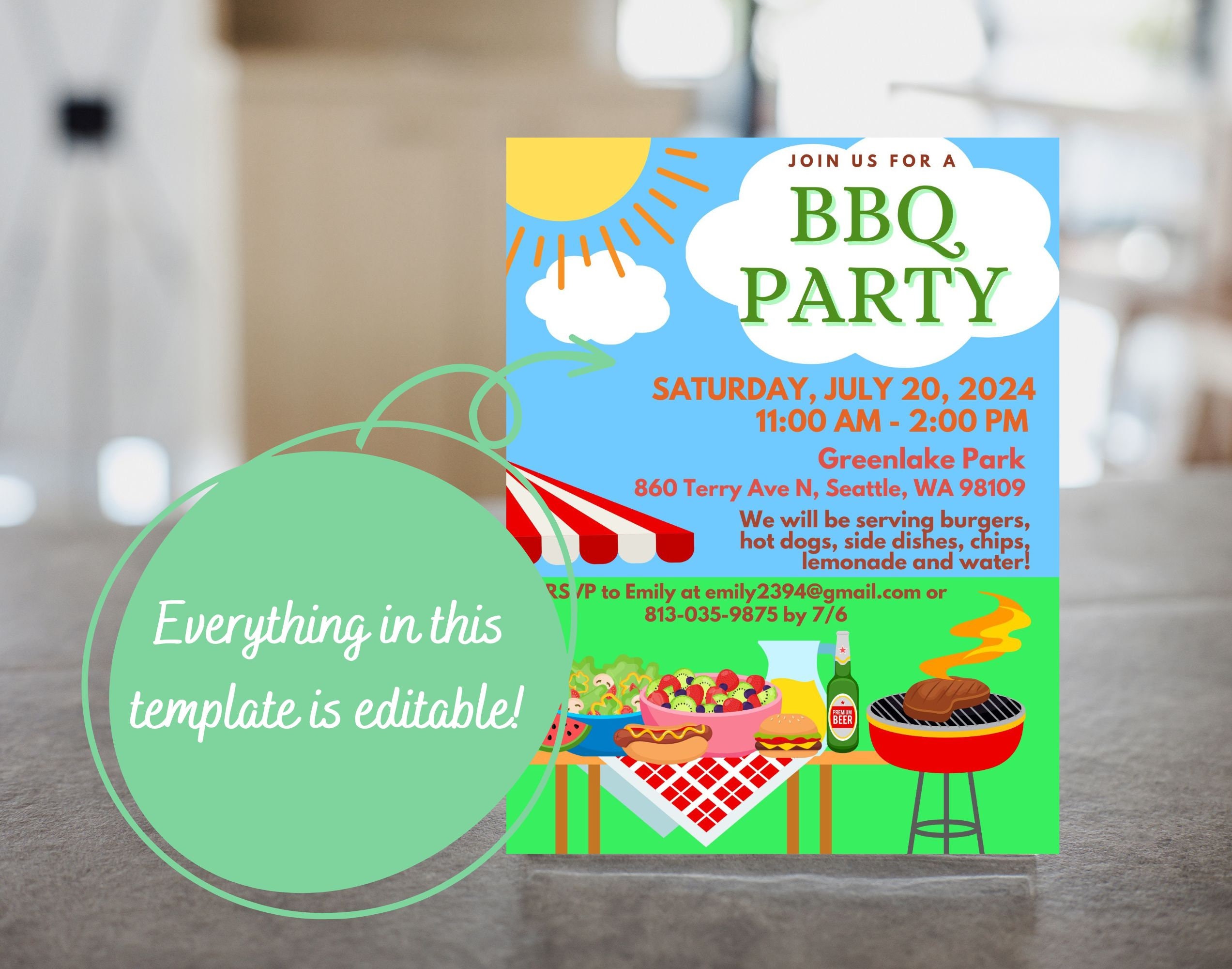 Summer BBQ Party Event Flyer Template, Editable and Printable Instant ...