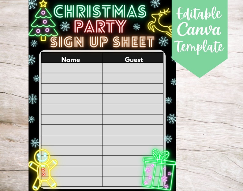 EDITABLE and Printable Neon Christmas Party Sign up Sheet Template ...