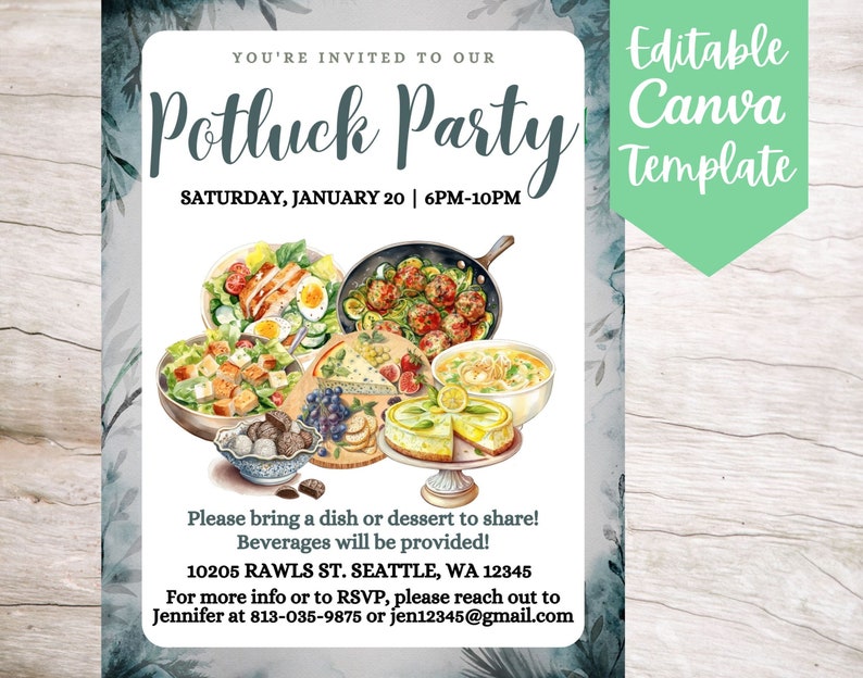 EDITABLE and Printable Office Potluck Party Event Invitation Template ...
