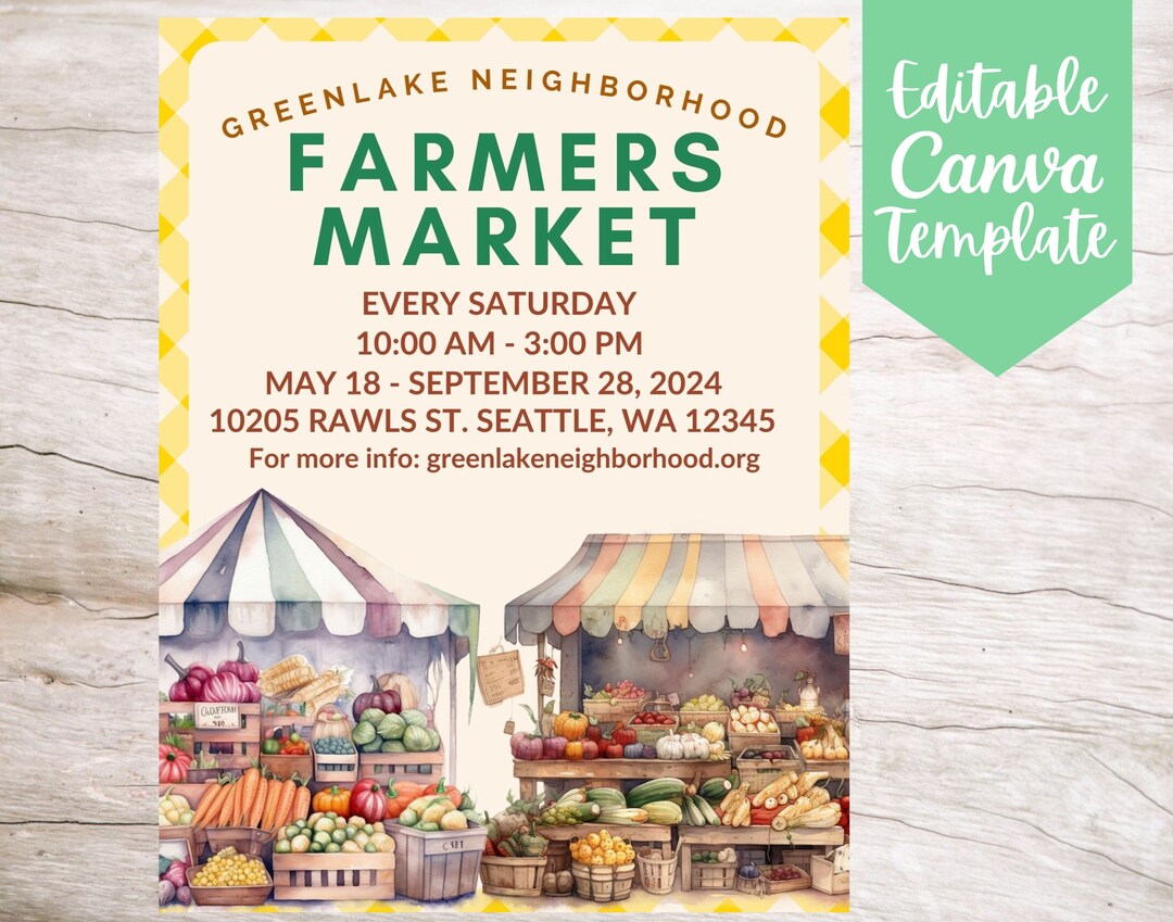 Farmers Market Event Announcement Flyer Template, Editable and ...