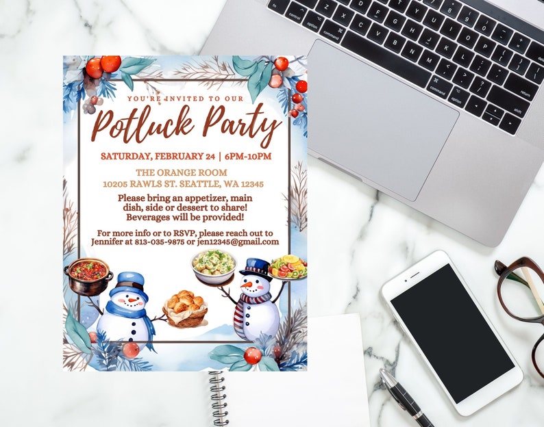 Potluck Party Event Invitation Flyer Template (editable and Printable ...