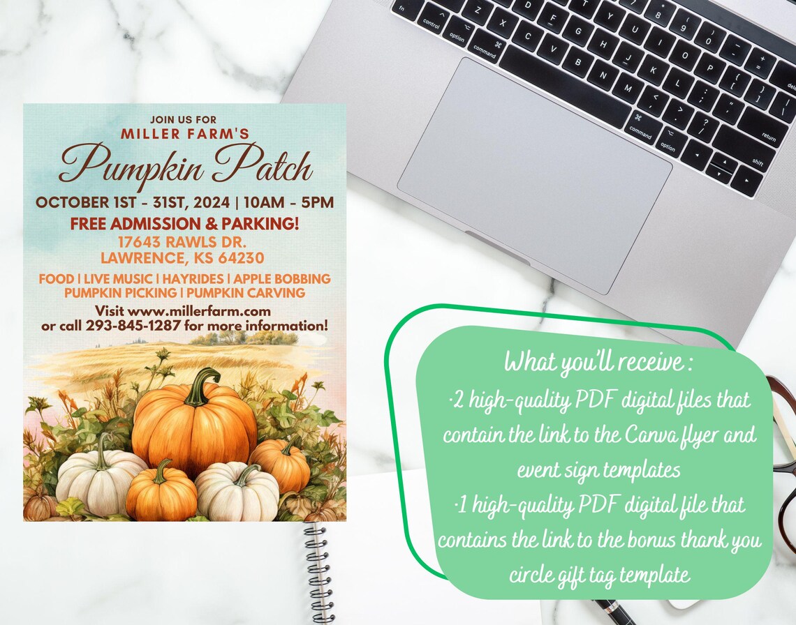 Fall Pumpkin Patch Flyer and Event Sign Template Bundle, Editable and ...