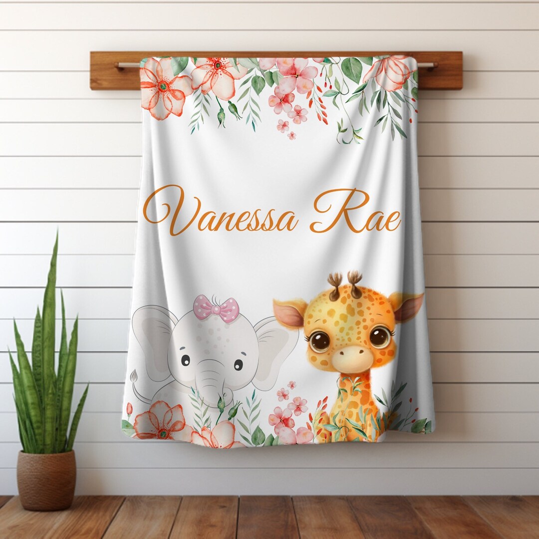 Personalized Baby Name Blanket Velveteen Microfiber Blanket Pink Floral ...