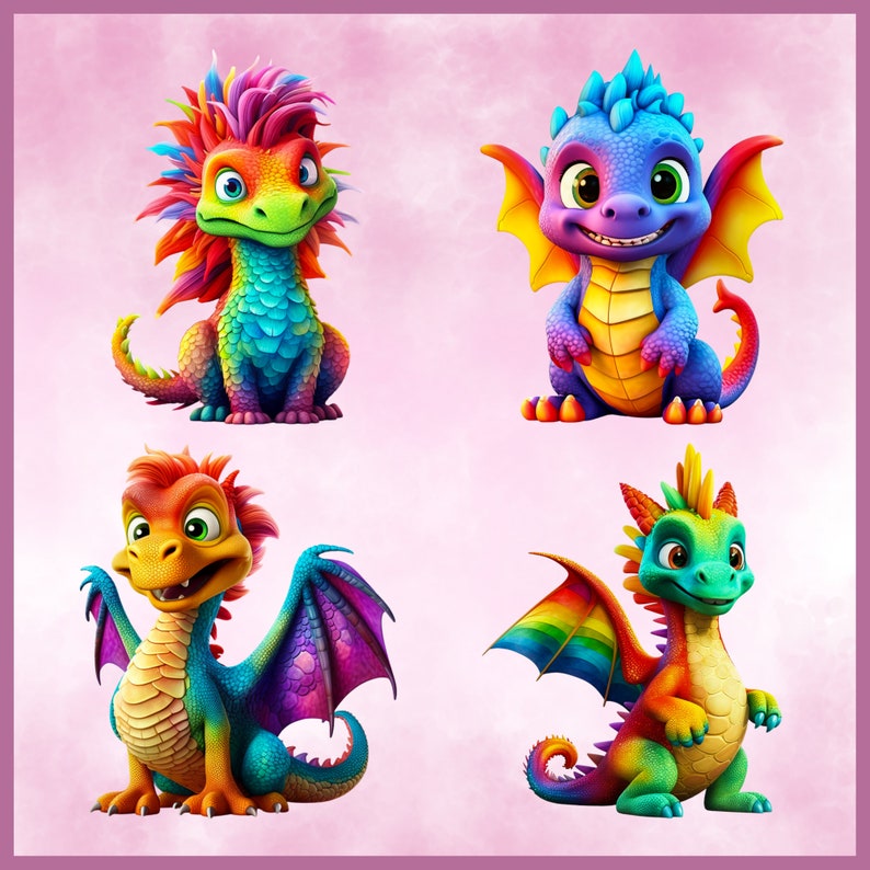 Rainbow Colored Dragon Clipart Pride Dragon Clipart - Etsy