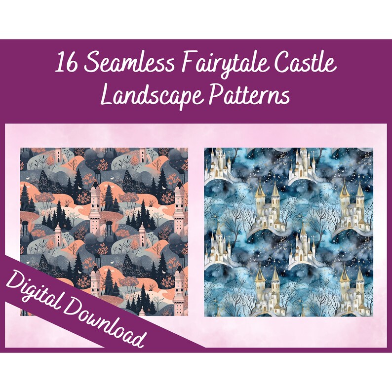16 Printable Fairytale Castle Landscape Patterns Fairytale Castle Print ...
