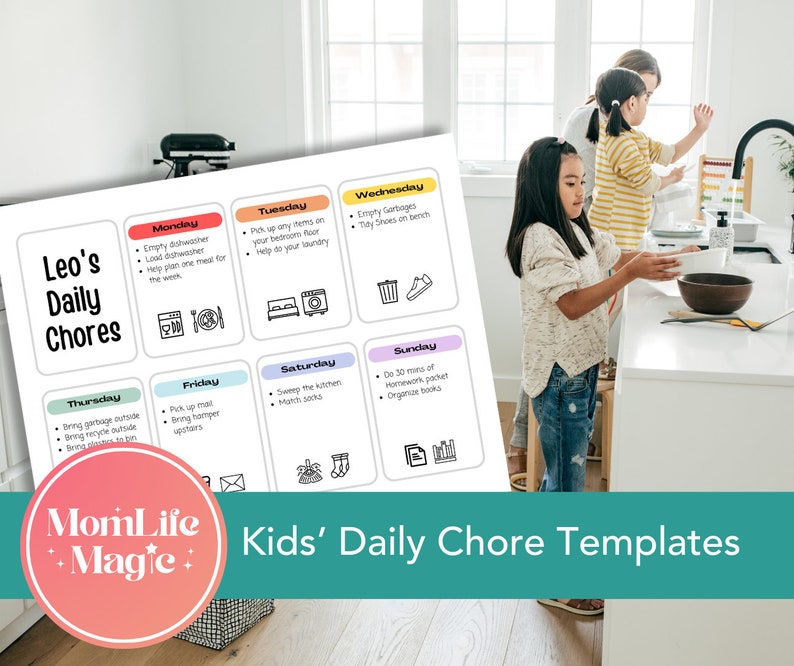 Kids' Daily Chore Chart - Template - Etsy