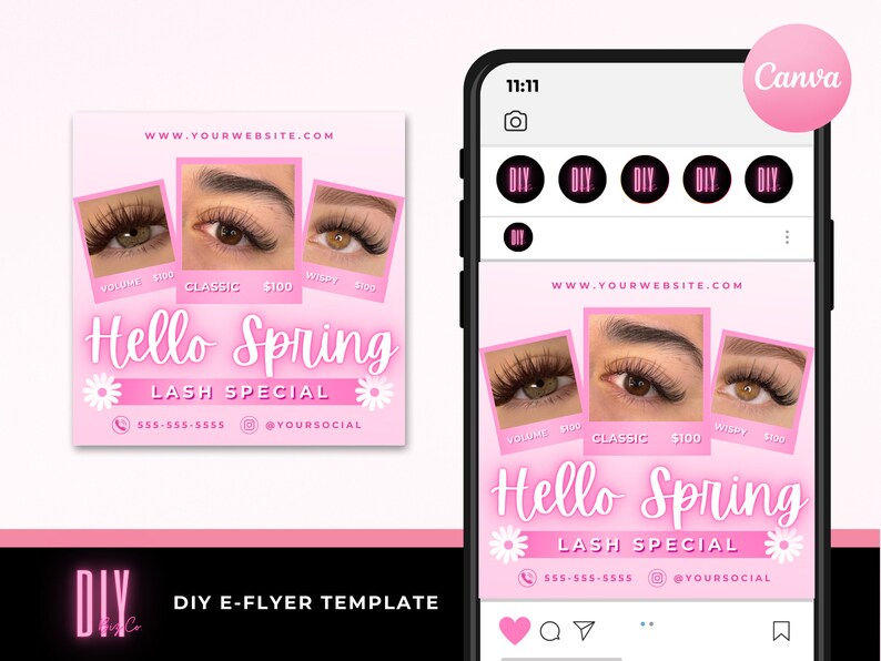 Spring Lash Special Flyer DIY Editable Canva Template Hello - Etsy
