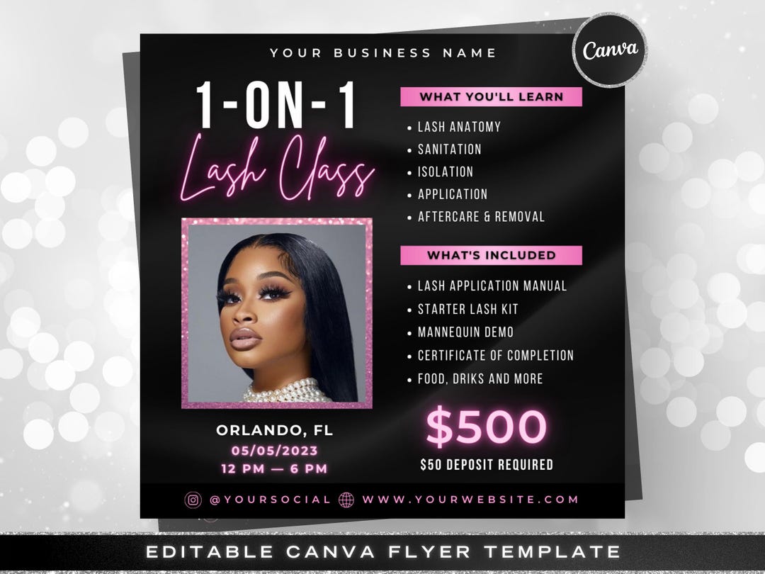 1 on 1 Lash Class Flyer, DIY Lash Training Masterclass Course Template ...
