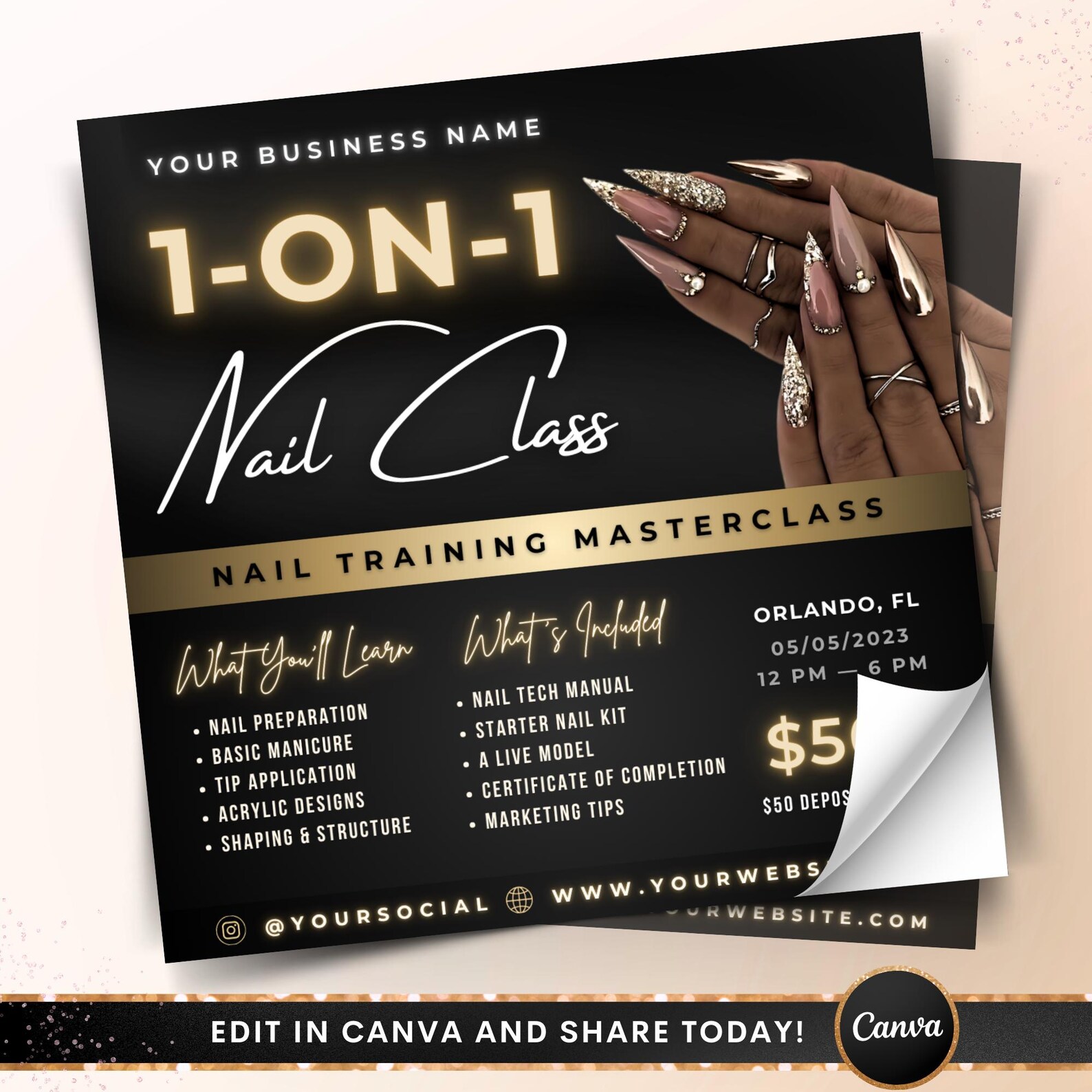 1 on 1 Nail Class Flyer, DIY Nail Artist Training Masterclass Course ...