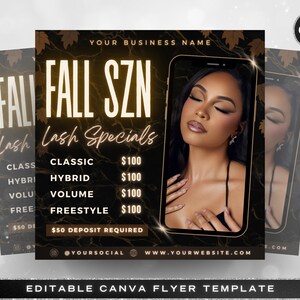Fall Lash Specials Flyer, September Bookings Available Flyer, Lash Artist Salon Price List ...