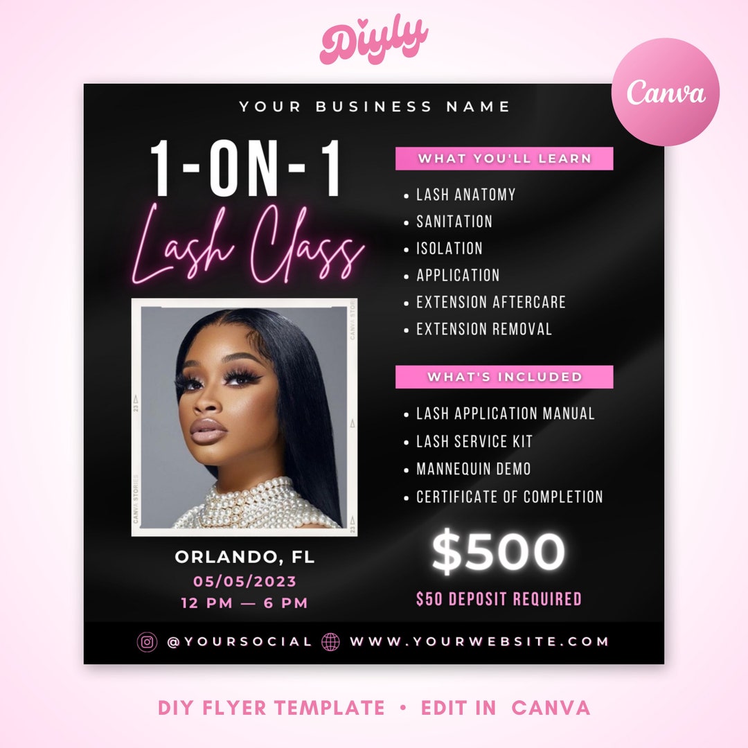 1 on 1 Lash Class Flyer, DIY Lash Training Masterclass Course Template ...
