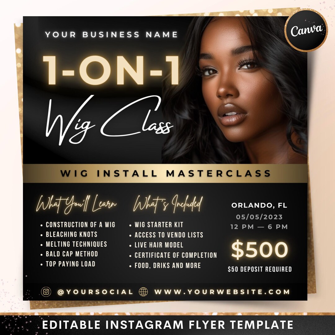1 on 1 Wig Class Flyer, DIY Wig Install Training Masterclass Course ...
