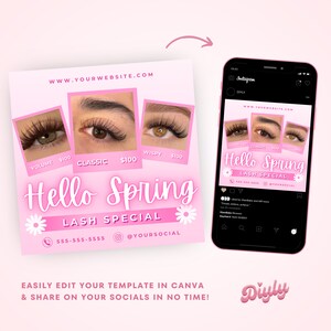 Spring Lash Special Flyer, DIY Editable Canva Template, Hello Spring ...