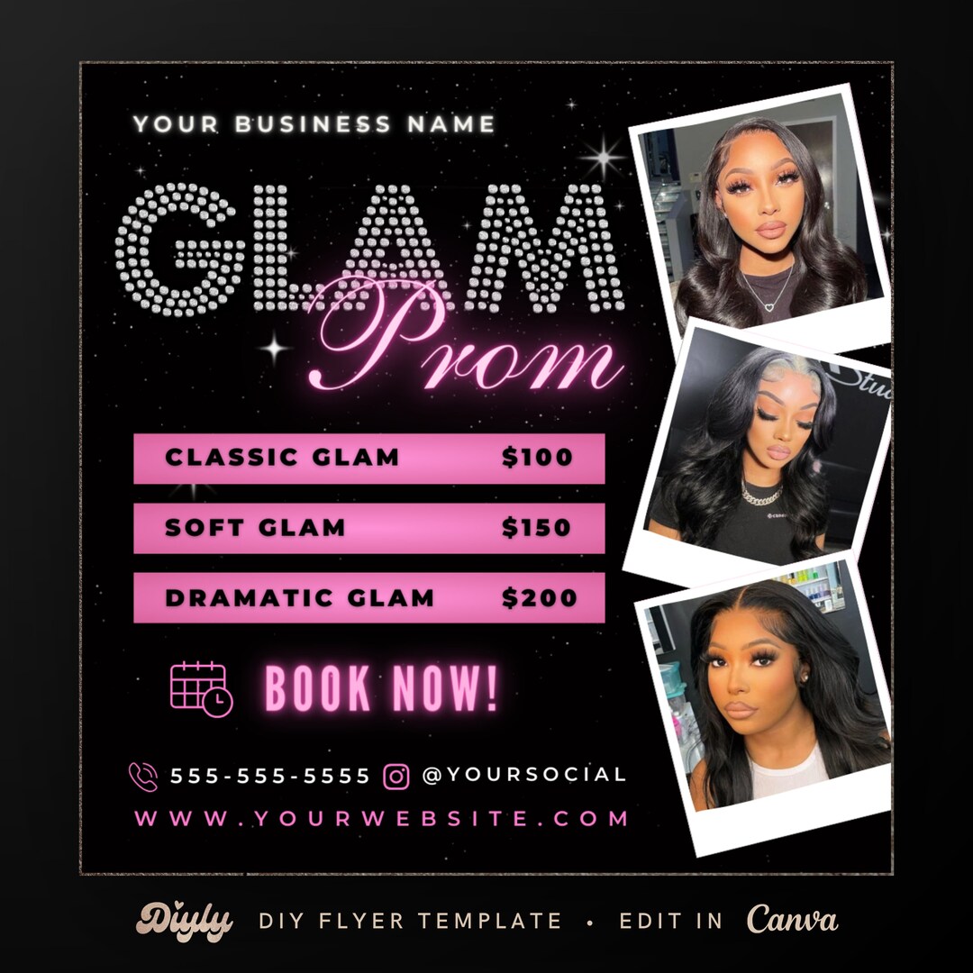 Glam Prom Specials Flyer, DIY Prom Queen Beauty Makeup Artist Hair Nail ...