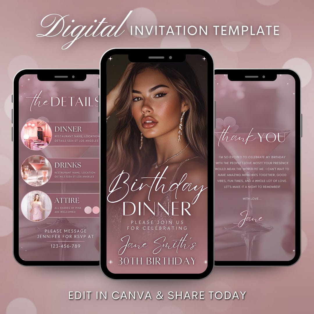 Luxury Pink Birthday Party Invitation Video Template, Editable Digital ...